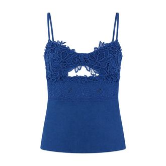 Ermanno Scervino Femme, Blouses et Chemises, Bleu, Taille: 36 FR Floral Lace Strap Top