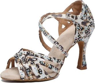 Miyoopark Chaussures de danse latine pour femme avec bride en strass - Sandales formelles de mariage, L577 Leopard Talon 9 cm, 41.5 EU