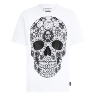 Philipp Plein Rundhals-T-Shirt Skull Stones - - Tops - Herren - Wei&szlig; - 3XL