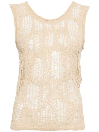 System haut en maille ajourée à effet usé - Marron