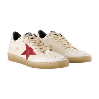 Golden Goose Mens Ballstar Sneakers - Golden Goose Deluxe Brand Leather Beige Calfskin Shoes