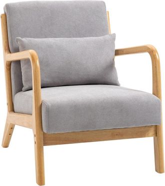 HOMCOM Homcom - Fauteuil lounge - 3 coussins inclus - assise profonde - accoudoirs - structure bois hévéa - aspect velours gris