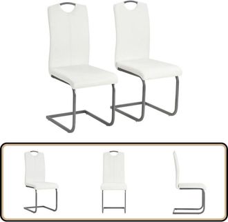 vidaXL Freischwinger 2 Stk. Weiß Kunstleder - Esszimmerstühle - Freischwinger - Stuhl Weiß - Kunstledersessel - Moderner Sessel