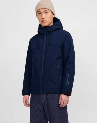 Jack & Jones Fusion kurze Jacke mit Kapuze und Rei&szlig;verschluss in Blau-Grau
