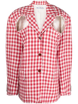 Acne Studios blazer droit &agrave; carreaux vichy - Rouge