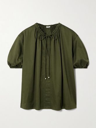 Joseph Nador Tie-detailed Gathered Cotton-sateen Blouse - Green