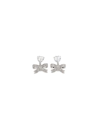 Self Portrait Womens Drop Earrings Heart Crystal Bow Silver Brass