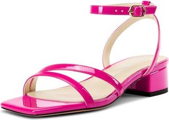 Castamere Femmes Bas Bloc Chunky Talon Heel Carr&eacute; Bout Lani&egrave;res Cheville Sandales Dress Mariage Party Chaussures 3.5 CM Heels Magenta 39 EU