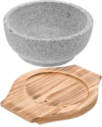 Cabilock Dolsot Bibimbap Bowl 20 Oz Bol En Pierre Cor&eacute;en Avec Base En Bois Bol Dolsot Traditionnel Casserole Plateau Ensemble Pour Restaurant &Agrave; Domicile