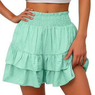 Generic Jupe d&eacute;t&eacute; courte pour femme - Grandes tailles - Short de plage - Taille haute - Short de sport a&eacute;r&eacute; &agrave; volants - Mini jupe de loisirs - Pantalon d&eacute;t&eacute; -