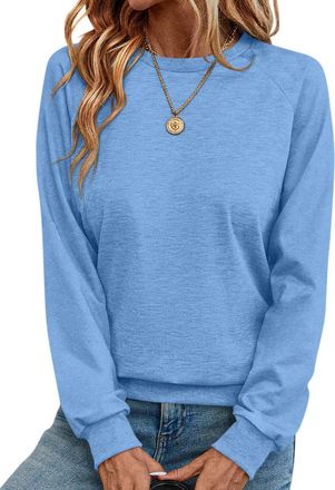 Onsoyours Pullover Damen Herbst Elegant Rundhals Langarm Sweatshirt Casual Oberteile Tops A Hellblau XXL