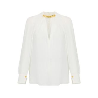 Elisabetta Franchi Viskose-Georgette-Bluse mit Schmuckdetail - - Blouses & Shirts - Damen - Wei&szlig; - XL