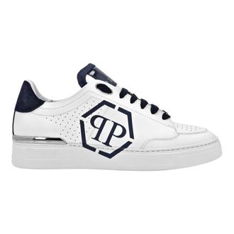 Philipp Plein Homme, Chaussures, Blanc, Taille: 47 EU Lo-Top Leather Baskets Hexagon