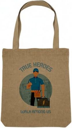 Fabulous Sac Shopping Tote Bag Aspect Lin - True Heroes - Electrician Job Sac de Courses Toile Epaisse 360g Beige Naturel Cabas Port&eacute; Epaule Solide Imprim&eacute; en 