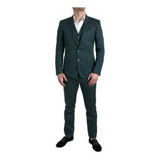 Dolce & Gabbana Gr&uuml;ner Gemusterter Slim Fit Anzug - - Suits - Herren - Gr&uuml;n - XS
