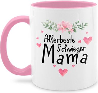 Shirtracer Tasse Tassen 325ml - Mama - Allerbeste Schwiegermama Blumen - 325 ml - Rosa - muttertagstasse mum beste teetasse geschenke moms cup mütter kaffeetasse
