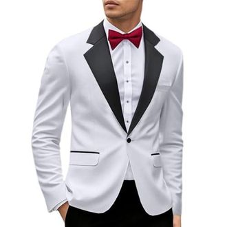 Generic Veste pour homme coupe ajust&eacute;e avec revers contrast&eacute;s - Blazer &eacute;l&eacute;gant pour mariage, carnaval, f&ecirc;te - Veste de costume pour homme &agrave; un bouton festif p