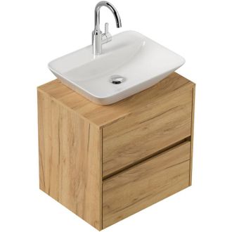 Magnolia Home Badm&ouml;bel Taifun 60cm mit modernem Aufsatzwaschbecken eiche gold
