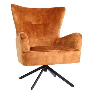 Mendler Lounge-Sessel HWC-L63, Cocktailsessel Polstersessel Relaxsessel, drehbar, Vintage Samt Metall - Gold-braun