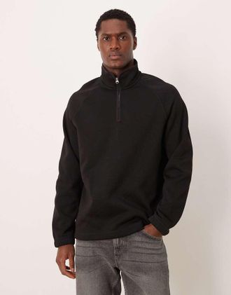 Arket Sweat molletonn&eacute; en coton &agrave; col zipp&eacute; - Noir