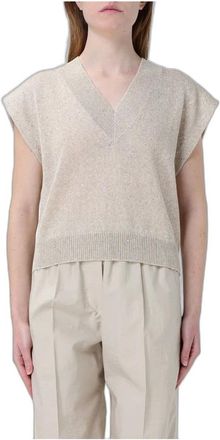 Brunello Cucinelli Tricot en m&eacute;lange lin et micro-paillettes - Femme - Pulls - Beige - Taille: 42 FR