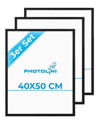 Photolini Bilderrahmen 40x50 schwarz Holz MDF, 3er Set Bilderrahmen 50x40 schwarz mit bruchsicherem Acrylglas, Rahmen 40x50 zum Aufh&auml;ngen, 50 x 40 frame mit Zub