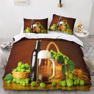 Generic Bettw&auml;sche 140x200 Bier Bettw&auml;sche-Sets Trauben Bettbezug mit Rei&szlig;verschluss 3D Weich Mikrofaser B&uuml;gelfrei Deckenbezug 140 x 200 mit 2 Kissenbez&uuml;ge 80