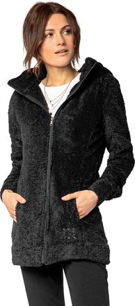 Sublevel Damen Fleece-Mantel: Kuschelige Teddyfleece Kapuzenjacke, Langarm, Warm und Bequem, Freizeitjacke in Schwarz, Rosa, Wei&szlig;, Grau black1 L