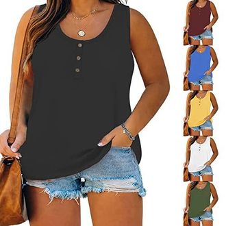 Generic D&eacute;bardeur long femme grandes tailles haut de sport femme ample noir crop top &eacute;t&eacute; gilet sans manches maillot de corps avec boutons haut yoga top Y2K ha