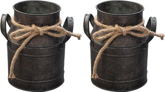 Holibanna MAGICLULU 2 St&uuml;ck Retro Blumentopf aus Eisen Pflanzk&uuml;bel Vintage Stil Blumeneimer f&uuml;r Balkon und Wohnzimmer Dekorativer Vase Eimer mit Altmodischer Ob