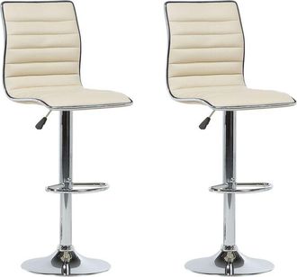 Beliani Barhocker 2er Set Beige Kunstleder Silber Metall H&ouml;henverstellbar Modern Wohnzimmer Esszimmer M&ouml;bel
