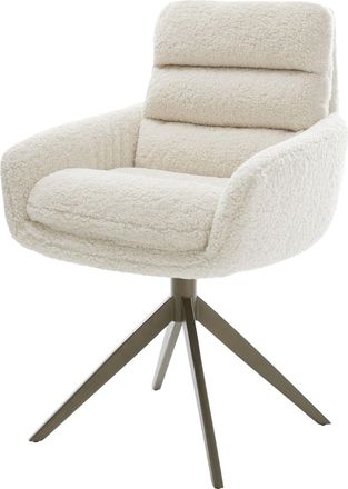 DELIFE Esszimmerstuhl Abelia-Flex mit Armlehnen Kreuzgestell breit Effektfinish Titan Teddystoff Beige 360&deg; drehbar Wippfunktion