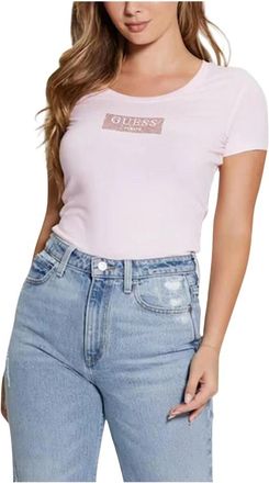 Guess Femme, Tops, Rose, Taille: 36 FR Logo TShirt Short Sleeve Crew Neck