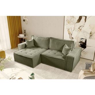 Fun Möbel Ecksofa Schlafsofa flosi Stoff Raven Grün Ottomane Links