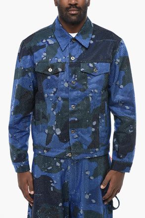 Off-white EVENING Denim Jacket with Camouflage Pattern and All-Over Crystals Off-White