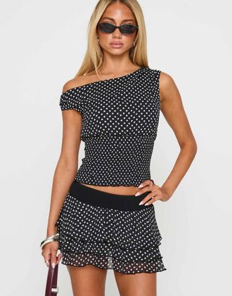 Princess Polly Ready To Party - Gepunkteter Skort in Schwarz mit elastischem Bund und gestuftem Saum mit mittelhohem Bund, Kombiteil