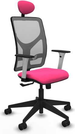 Piqueras y Crespo Schreibtischstuhl mit Rollen, Rosa, mit wei&szlig;en und schwarzen Armlehnen, h&ouml;henverstellbare Lendenwirbelst&uuml;tze und festes Kopfteil, Grau/Rosa