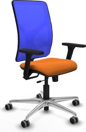 Piqueras y Crespo Stuhl mit leisen Rollen, 3D-Arme, h&ouml;henverstellbare Lendenwirbelst&uuml;tze, ausgestattet mit Syncro/Traslack und Schneideschaum, Blau/Orange