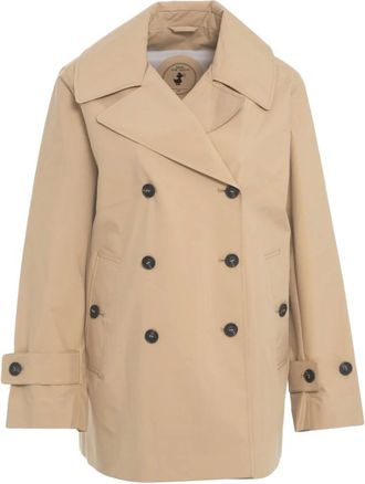 Save The Duck Femme, Manteaux, Beige, Taille: 38 FR Trench &Eacute;vas&eacute; avec D&eacute;tails du Logo