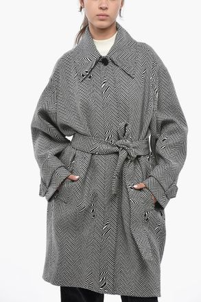 Stella McCartney Mantel Aus Wolle Mit Fischgr&auml;tmuster Und G&uuml;rtel Stella McCartney