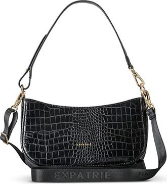 Expatrié Petit Sac Bandoulière Femme Noir - Féline - Sac à Main pour Dames en Cuir Végétal pour les Loisirs & le Travail - Sac Cabas Stylé