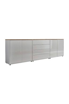 MID.YOU Mid.you Sideboard Mailand Set 5, Wei&szlig;, Eiche Artisan, Wei&szlig; Hochglanz, Holzwerkstoff, 6 F&auml;cher, 4 Schubladen, 237x73x33 cm, Made in Germany, erweiterba