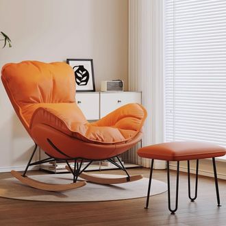 Generic Lesestuhl Eisenrahmen Schaukelstuhl Mit Fußstütze Kippschutz An Den Beinen Füllung Aus Kunstbaumwolle Passt Sich Den Körperkonturen An 91 X 40 X 70 cm