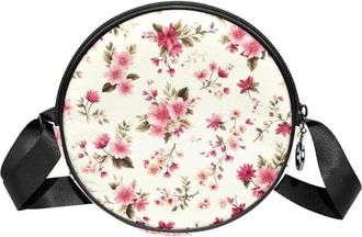 Generic Petit sac &agrave; bandouli&egrave;re circulaire pour femme, motif feuilles florales, sac &agrave; dos avec fermeture &eacute;clair, bretelles r&eacute;glables, sac &agrave; main rond d&eacute;contra