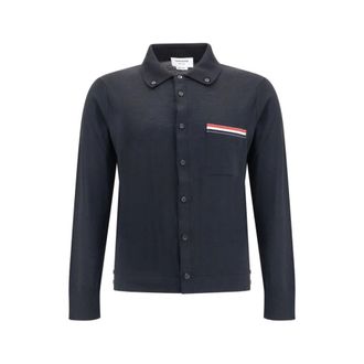 Thom Browne Homme, Chemises, Noir, Taille: 2XL Chemise &agrave; Boutons Jersey Stitch Col Pointu