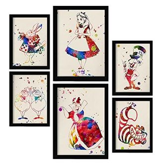 Nacnic Alice au pays des merveilles Affiches. Illustrations de Style Aquarelle de Contes, Films et Livres Classiques pour Enfants. Design dint&eacute;rieur et d&eacute;cor