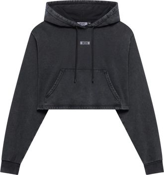 GCDS Gcds, Femme, Sweatshirts et sweats &agrave; capuche, Gris, Taille: 42 FR SweaT-shirt &agrave; capuche court effet d&eacute;lav&eacute;