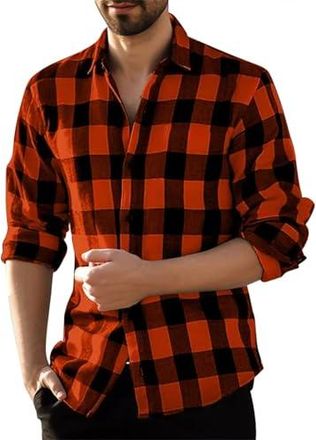 Generic Chemises &agrave; carreaux pour homme - Chemise &agrave; manches longues - Col &agrave; revers - Chemise d&eacute;contract&eacute;e - Coupe droite - Chemisier boutonn&eacute; - R&eacute;tro - Chemise