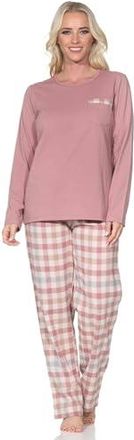Normann Pyjama long pour femme avec pantalon de pyjama en flanelle &agrave; carreaux, Vieux rose, 46-48