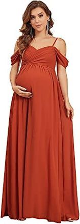 Ever-pretty Robe Grossesse Shooting Photo Hiver soirée Longue Femme Mousseline de Soie Épaules Nu Décolleté Coeur à Bretelles Sexy Bordeaux 48